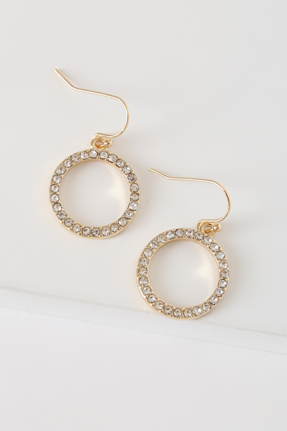 Chic Gold Rhinestone Earrings - Dangle Earrings - Circle Earrings - Lulus