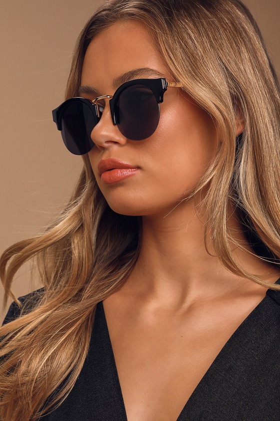 Black Round Sunglasses Black Sunnies Half Frame Sunglasses Lulus