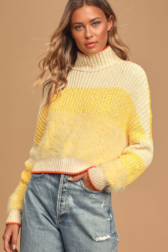 Free People Sunbrite - Yellow Sweater - Turtleneck Knit Sweater - Lulus