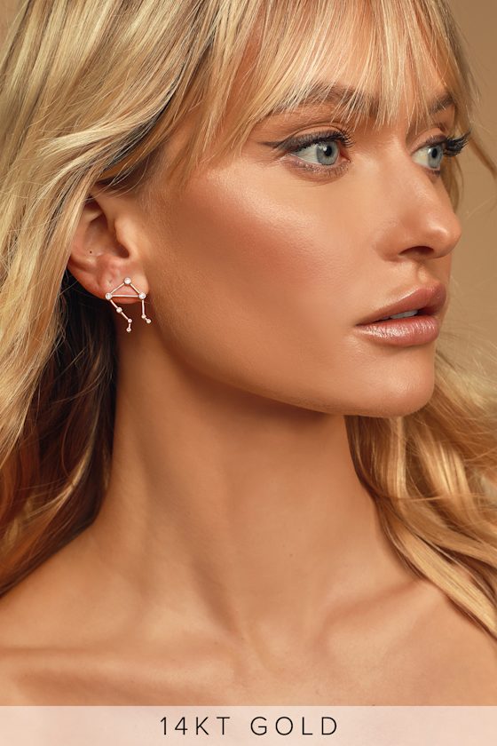 14KT Gold Earrings - Zodiac Earrings - Libra Constellation Earring - Lulus