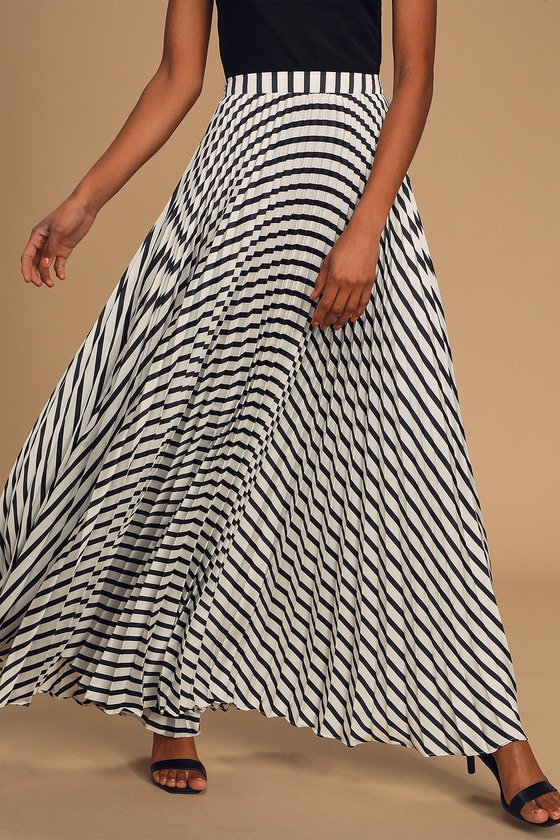 Black And White Striped Skirt Pleated Maxi Skirt Maxi Skirt Lulus