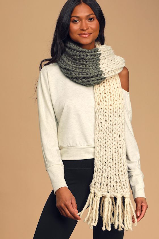 Grey Multi Scarf - Grey Colorblock Scarf - Oversized Knit Scarf - Lulus