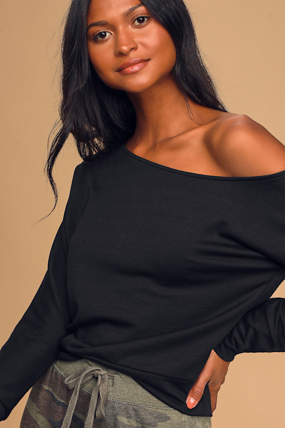 Cute Black Top - One-Shoulder Top - Sweater Top - Lulus