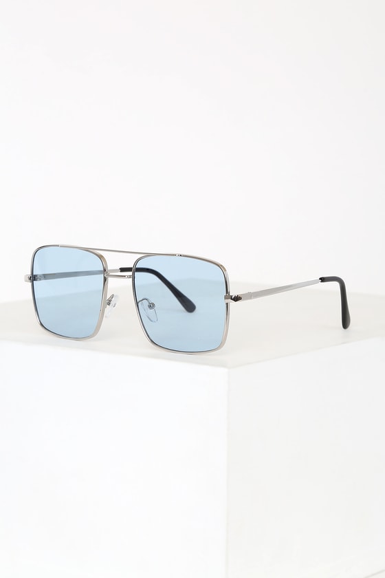 Chic Silver And Blue Sunglasses Aviator Sunglasses Sunnies Lulus