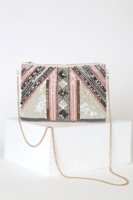 Blush Beaded Clutch - Sequin Clutch - Geometric Beaded Clutch - Lulus