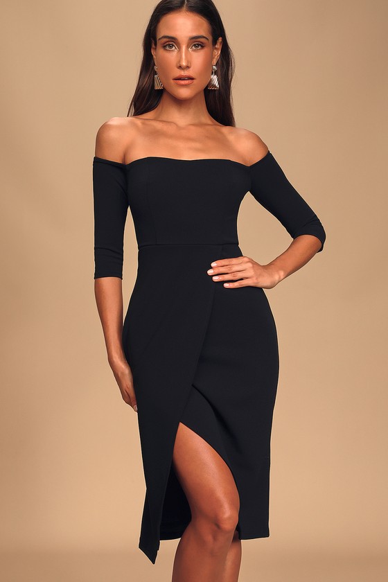 Chic Black Dress Ots Midi Dress Tulip Hem Dress Lbd Lulus