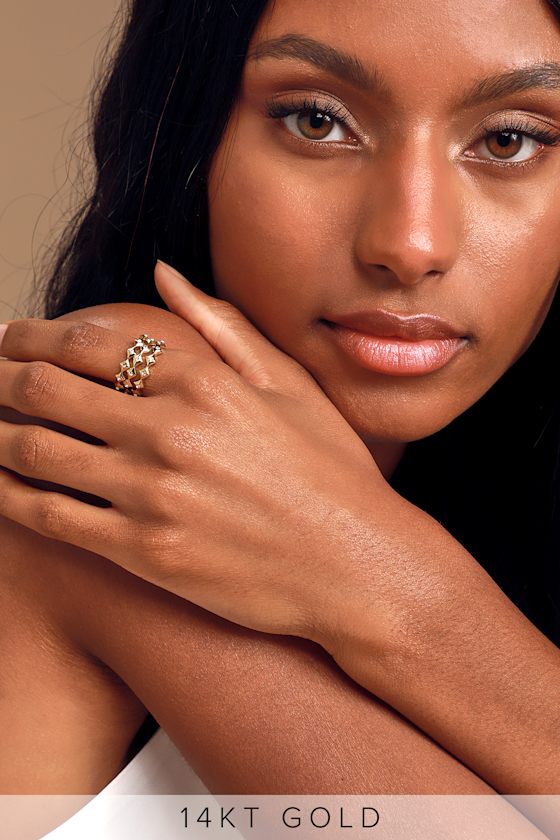 Luv AJ Diamond Kite - 14KT Gold Rhinestone - Ring Set - Lulus