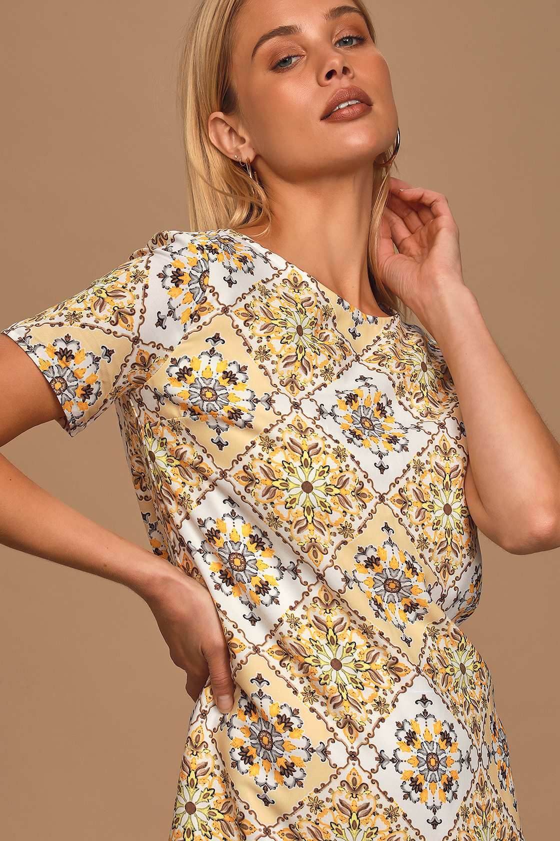 Cute Print Dress - Shift Dress - Yellow Dress - Lulus