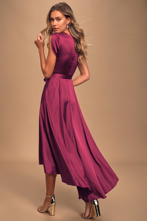 Magenta Maxi Dress Satin Maxi Dress Faux Wrap Maxi Dress Lulus