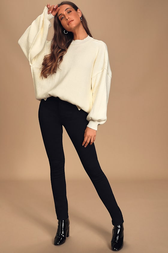 Cute Cream Knit Sweater - Oversized Sweater Balloon Sleeve Top - Lulus
