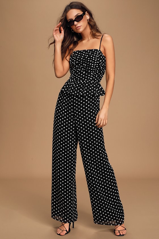 Black Floral Jumpsuit - Embroidered Jumpsuit - Peplum Jumpsuit - Lulus