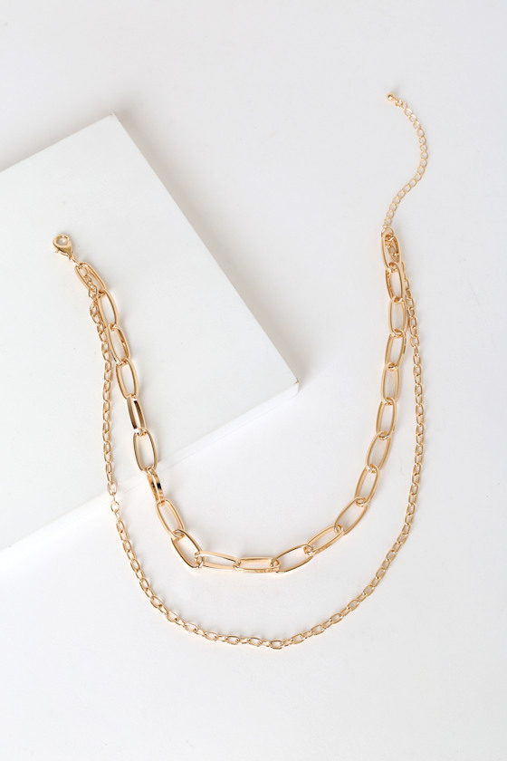 Gold Layered Necklace - Chain Necklace - Double Layered Necklace - Lulus