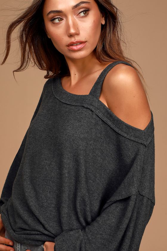 Cute Grey Top - Off-the-Shoulder Top - Long Sleeve Top - Lulus