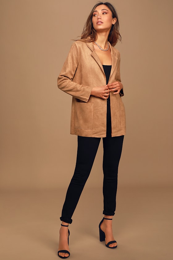 Trendy Camel Jacket - Soft Suede Blazer - Chic Vegan Suede Jacket - Lulus