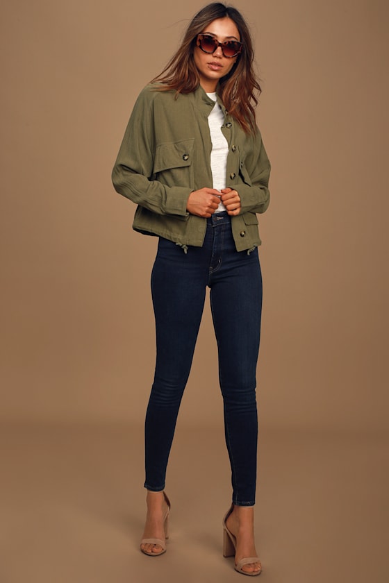 Olive Green Jacket - Button-Front Jacket - Drawstring Jacket - Lulus