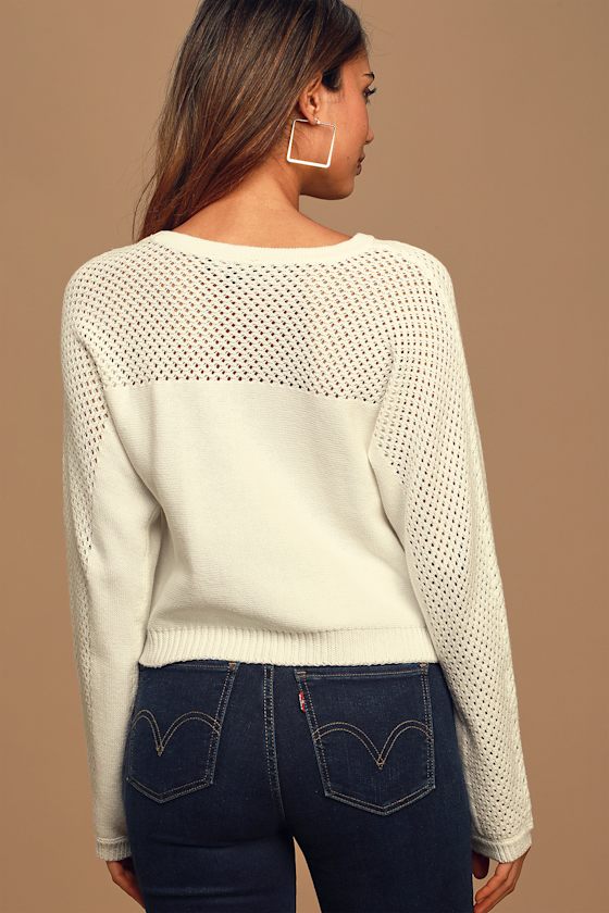 Cute White Sweater - Pullover Sweater - Pierced Knit Sweater - Lulus