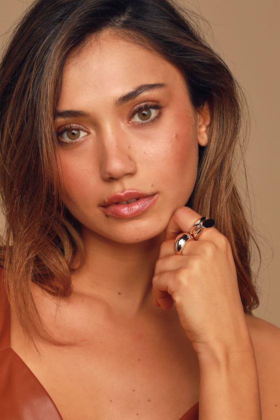 Gold Ring Set - Flat Bar Side Ring - Dome Ring - Flat Dome Ring - Lulus