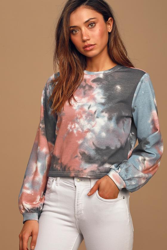 Blue Multi Tie-Dye Sweater - Long Sleeve Sweater - Patterned Top - Lulus