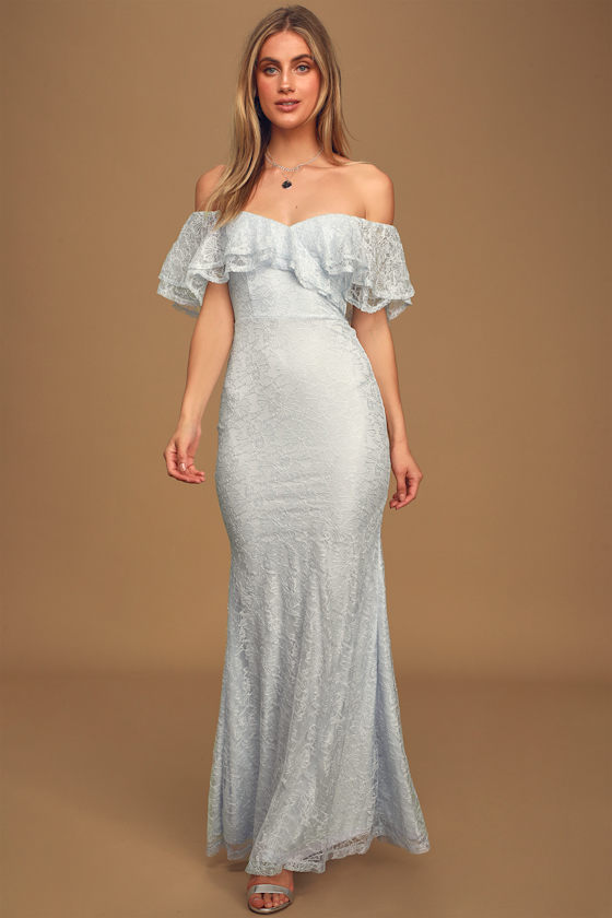 Pretty Light Blue Maxi Dress - Floral Lace Gown - OTS Maxi Dress - Lulus