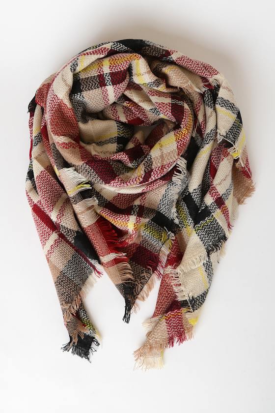 Cute Red Multi Plaid Scarf - Oversized Scarf - Fringe Scarf - Lulus