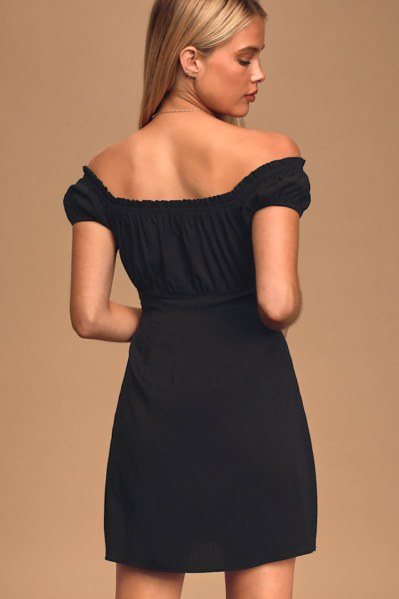 Cute Black Dress - Off-the-Shoulder Dress - Embroidered Dress - Lulus