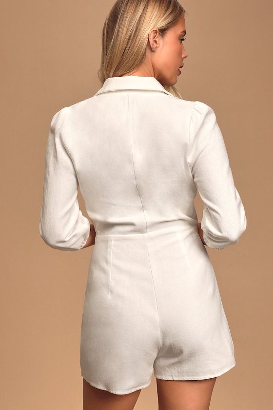 Chic White Romper - Wrapping Skort Dress - 3/4 Sleeve - Lulus