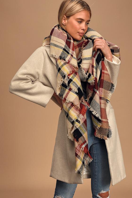 Cute Red Multi Plaid Scarf - Oversized Scarf - Fringe Scarf - Lulus