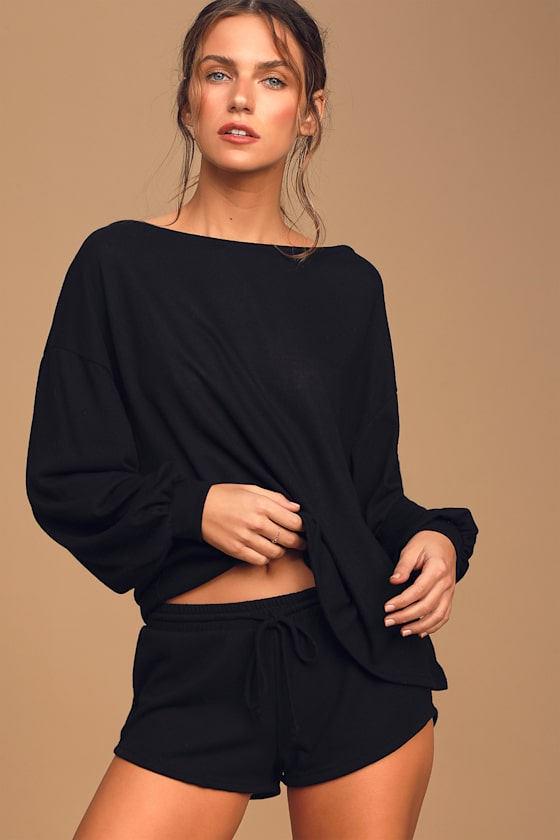 Cute Black Shorts - Drawstring Shorts - Knit Lounge Shorts - Lulus