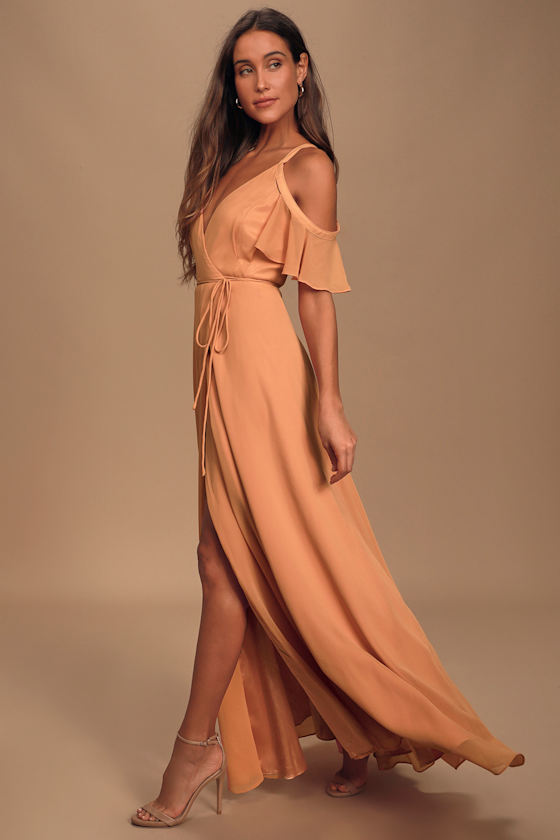 Sandstone OTS Dress - Maxi Wrap Dress - Cold-Shoulder Dress - Lulus
