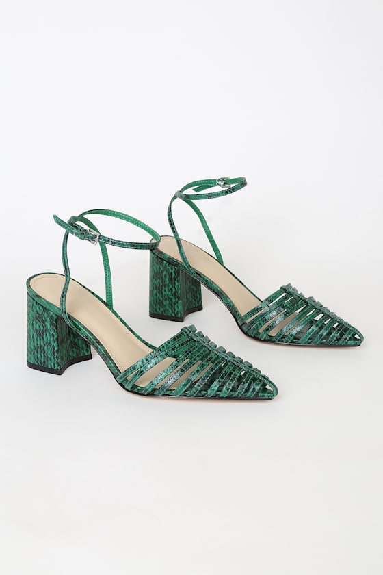 Marc Fisher Carmela2 - Block Heel Sandals - Green Snake Sandals - Lulus