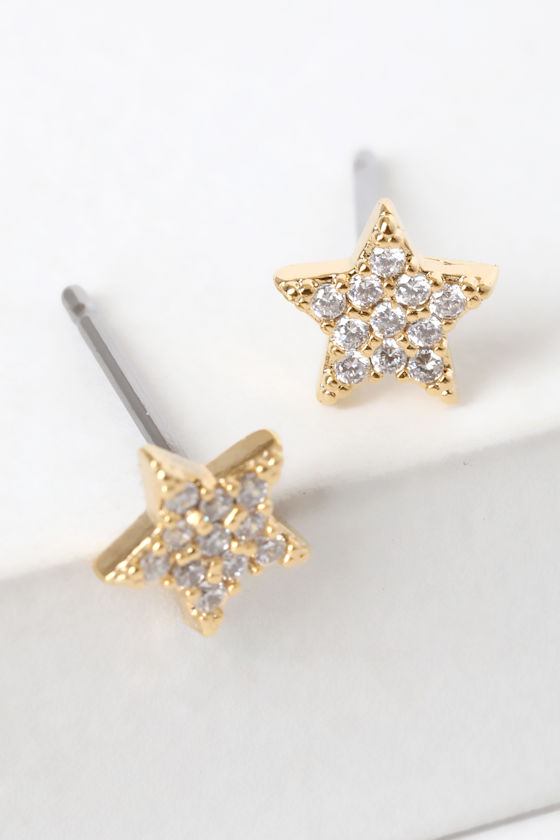 Cute Gold Rhinestone Earrings - Star Earrings - Gold Star Earring
