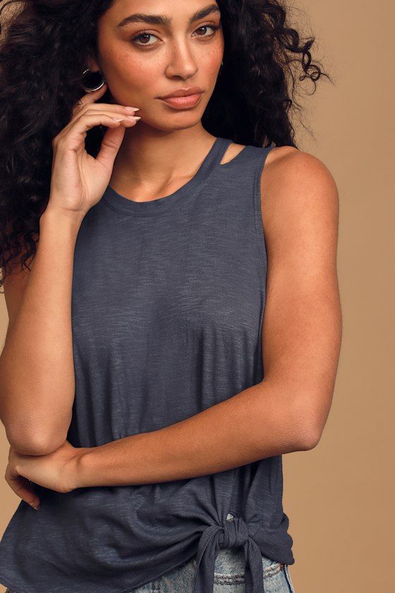 Navy Blue Tank Top - Muscle Tee - Side-Tie Tank - Cutout Tank - Lulus