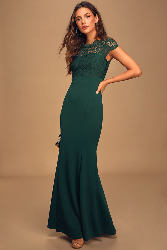 Stunning Hunter Green Dress Lace Maxi Dress Mermaid Dress Lulus