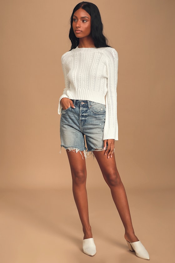 Cute White Sweater - Cable Knit Sweater - Pullover Sweater - Lulus