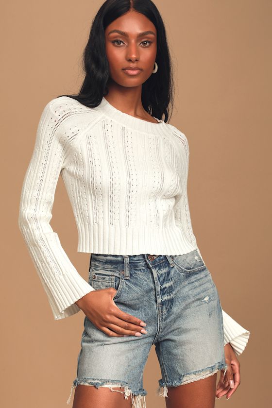Cute White Sweater - Cable Knit Sweater - Pullover Sweater - Lulus