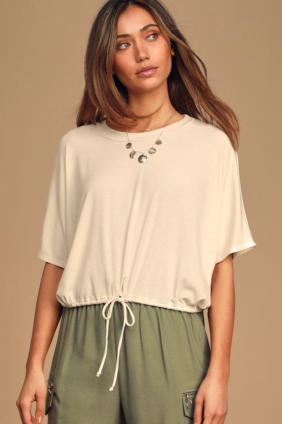 Cute Cream Top - Drawstring Tee - Short Dolman Sleeve Top - Lulus