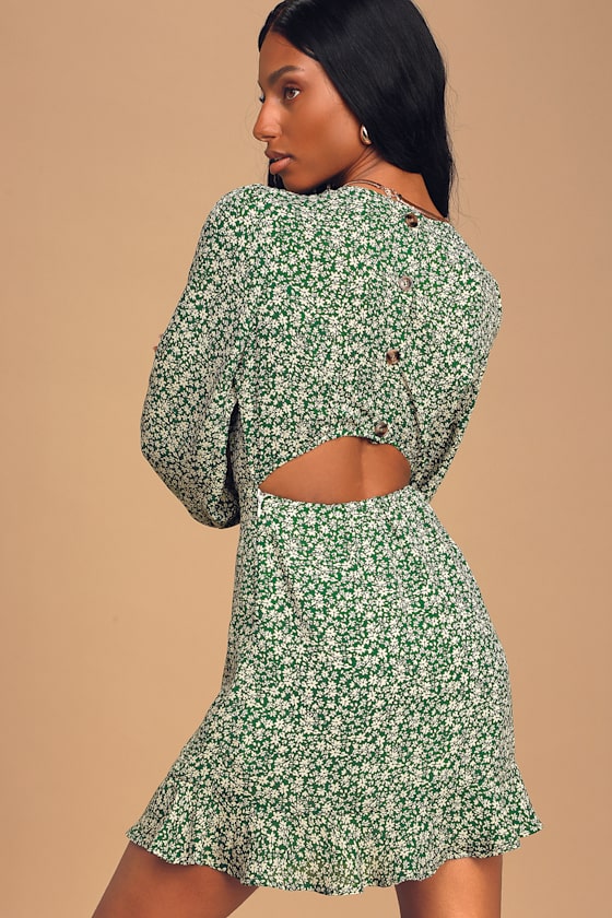 Cute Green Dress - Floral Print Dress - Ruffled Mini Dress - Lulus