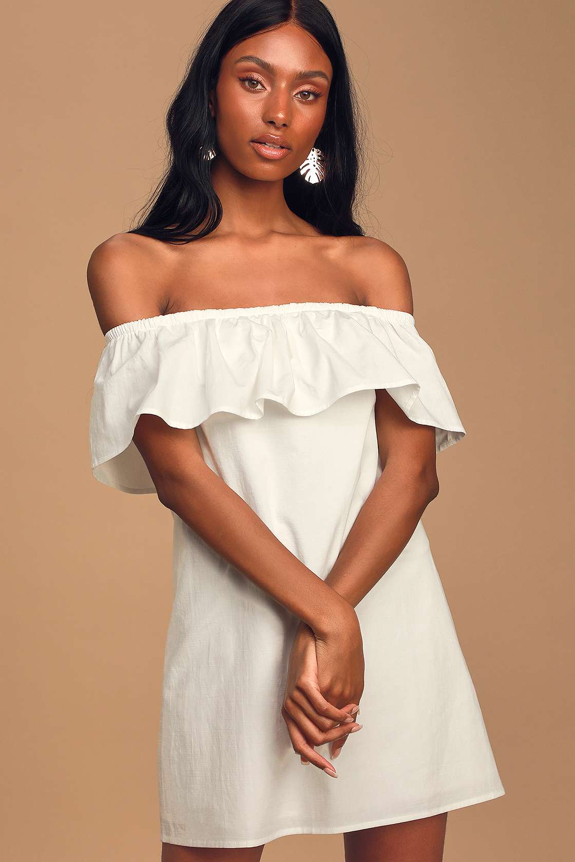 Cute White Dress - Off-the-Shoulder Mini Dress - Shift Dress - Lulus