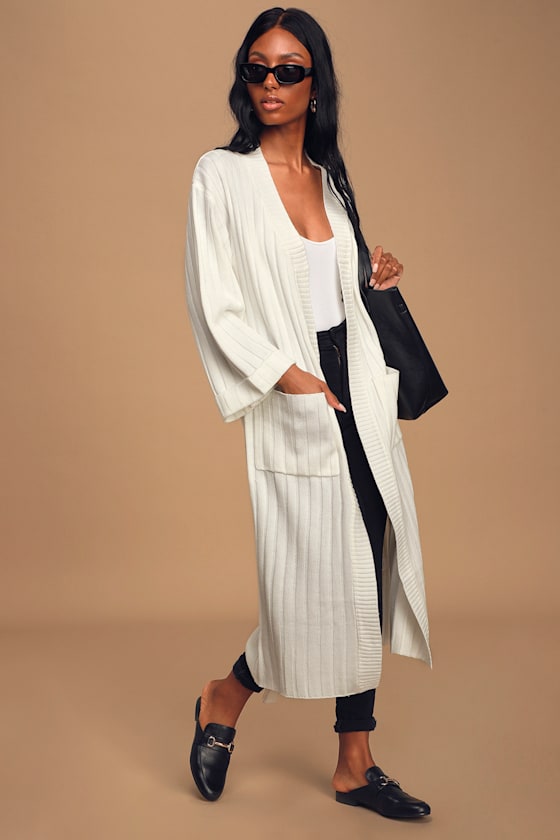 Trendy Ivory Cardigan - Cozy Knit Sweater - Long Cardigan Sweater - Lulus