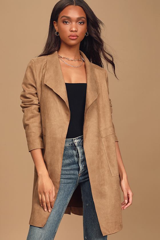 Cute Tan Jacket - Open Front Jacket - Vegan Suede Jacket - Lulus