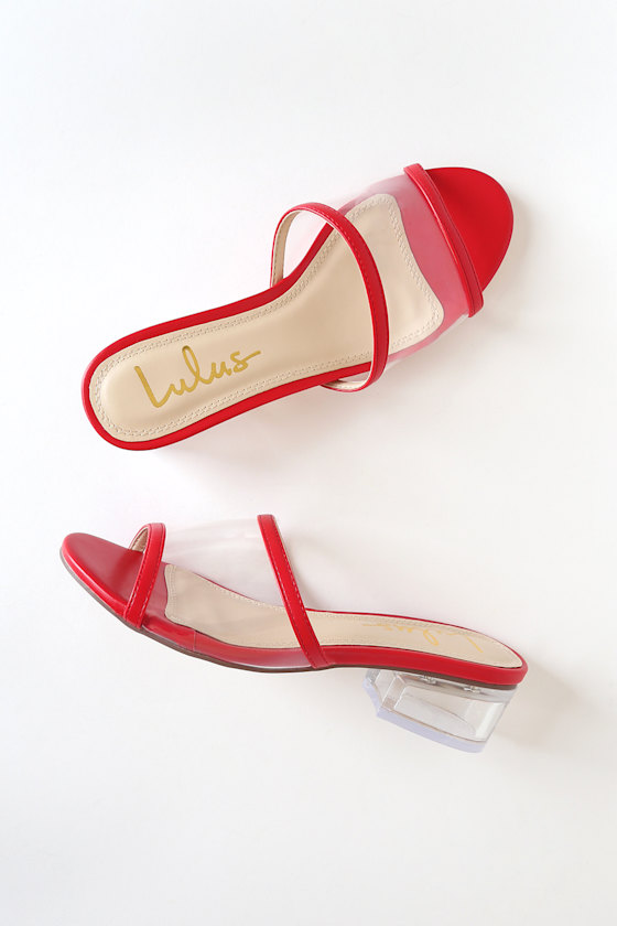 Cute Clear and Red Mules - Peep-Toe Mules - Barely-There Sandals - Lulus