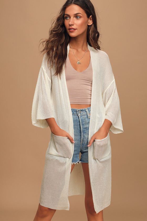 Cute Loose Knit Cardigan - White Cardigan - 3/4 Sleeve Cardigan - Lulus