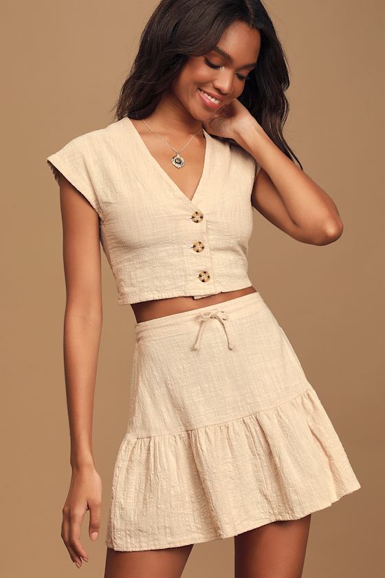 Rhythm Florida Skirt - Beige Mini Skirt - Cute Ruffled Skirt - Lulus