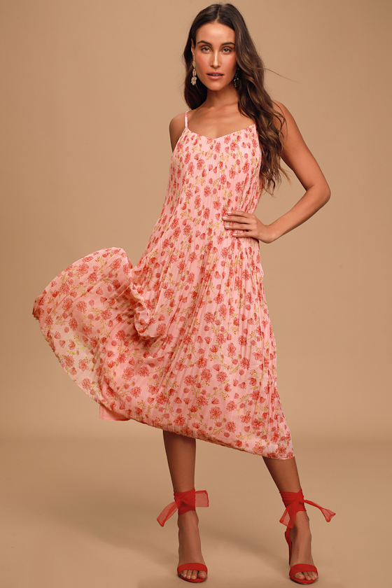 Cute Pink Dress - Midi Dress - Pleated Dress - Party Dress - Lulus