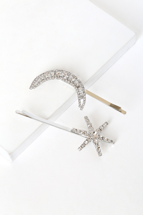 Silver Hair Pin Set - Rhinestone Hair Clip Set - Hair Pins