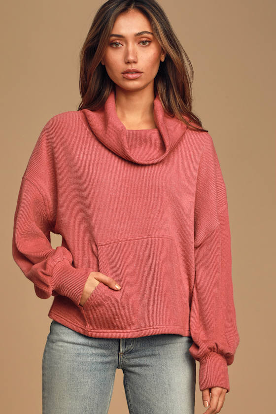 Rusty Rose Sweater - Cowl Neck Sweater - Balloon Sleeve Sweater - Lulus