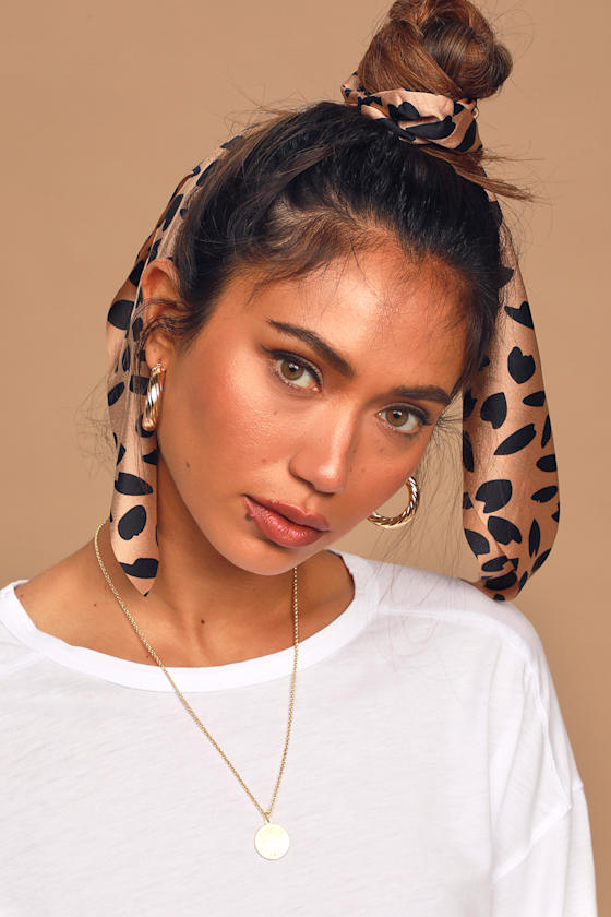 Beige Print Hair Scarf - Ponytail Holder - Scrunchie Scarf - Lulus