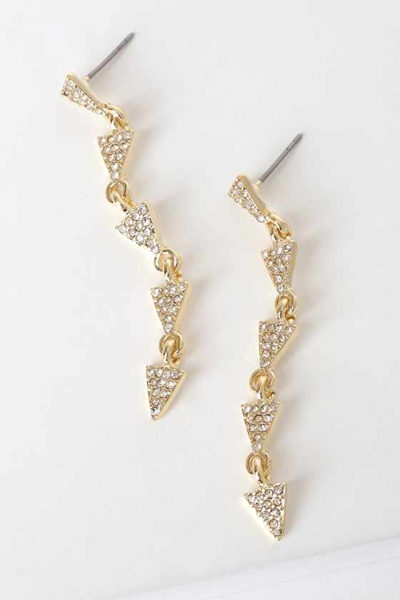 Gold Triangle Earrings - Rhinestone Drop Earrings - Gold Earrings - Lulus