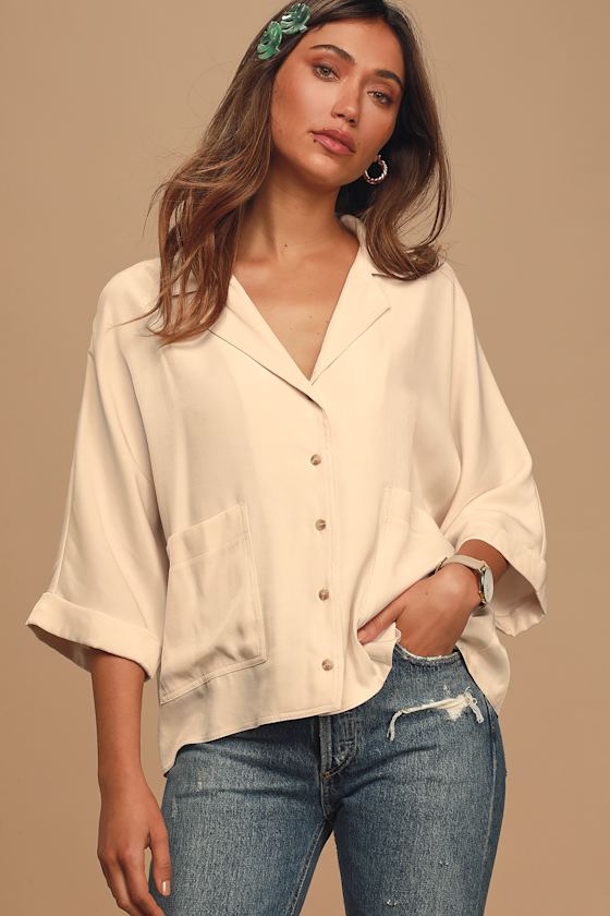 Cute Beige Top - Short Sleeve Blouse - Oversized Top - Dolman Top - Lulus