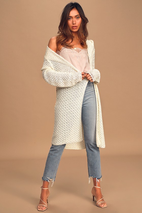 Cute Ivory Hooded Cardigan - Long Cardigan - Lightweight Cardigan - Lulus